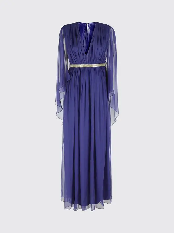 Alberta Ferretti Sleeveless V-neck Pleated Silk Evening Gown