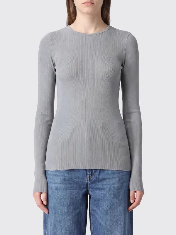 MSGM Slim Fit Long-sleeved Viscose T-shirt With Crew Neck - Grey