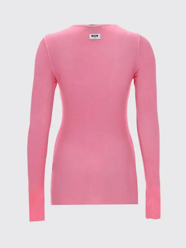 MSGM Slim Fit Long-sleeved Viscose T-shirt With Crew Neck - Pink