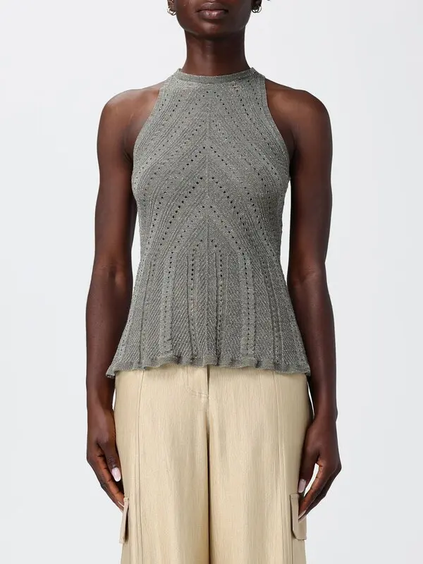 TWINSET Slim Fit Linen-blend Top With Halter Neckline - Olive