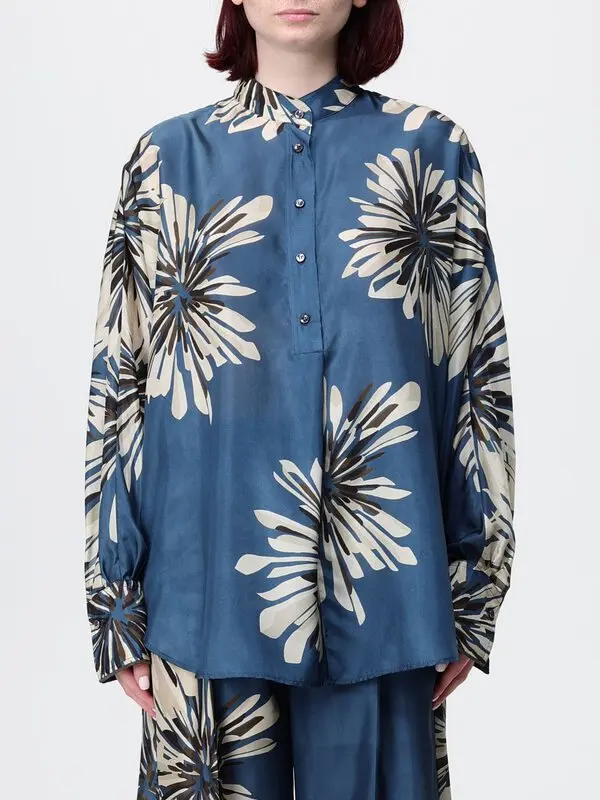 Brunello Cucinelli Silk Shirt With Floral Print - Blue