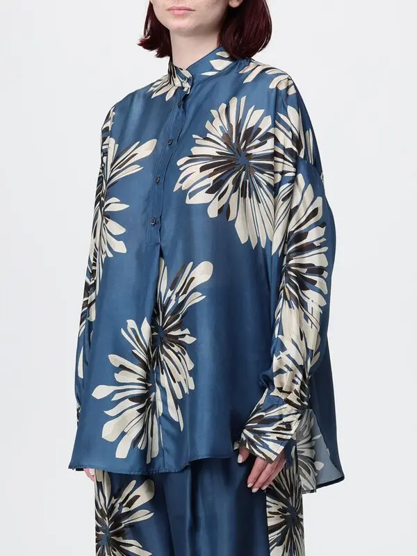 Brunello Cucinelli Silk Shirt With Floral Print - Blue