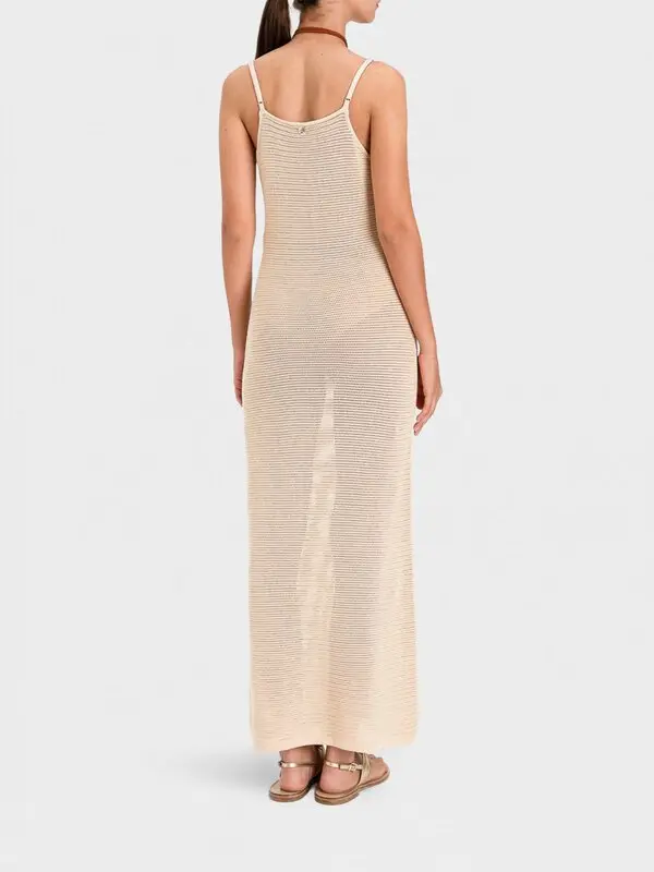TWINSET Crochet Maxi Dress With Floral Appliqu