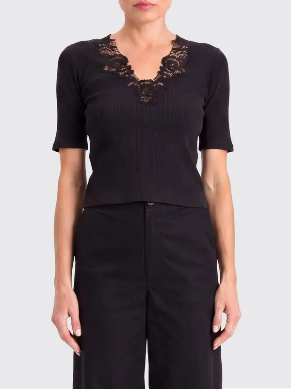 TWINSET Lace And Cotton Cropped Top - Black