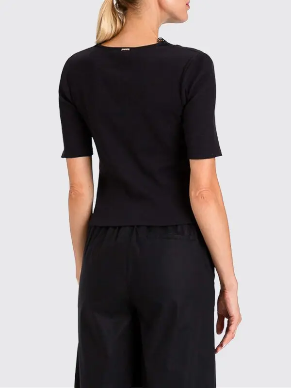 TWINSET Slim Fit Cropped Lace And Cotton Top - Black