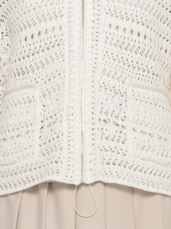 Fabiana Filippi Crocheted Zip-up Cardigan With Collar - White