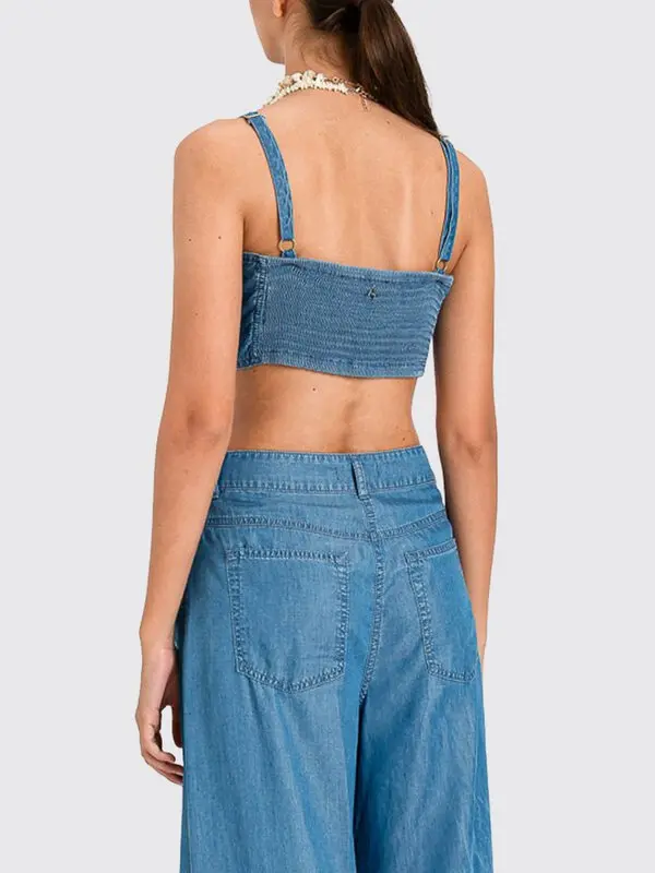 TWINSET Cropped Lyocell Top With Sweetheart Neckline And Bow Detail