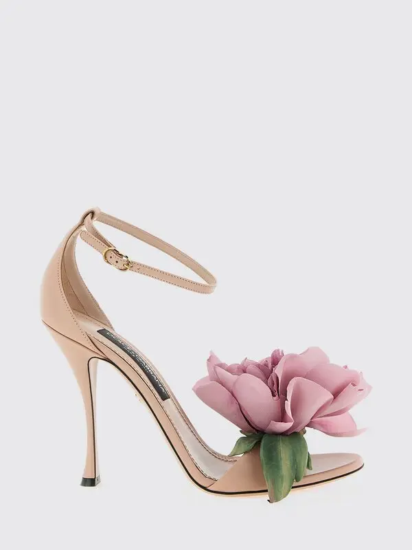 Dolce & Gabbana Desirée Leather Sandals With Applied Flower - Pink