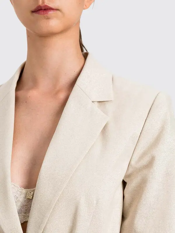 TWINSET Robe-style Belted Blazer In Linen-cotton Blend - Nude