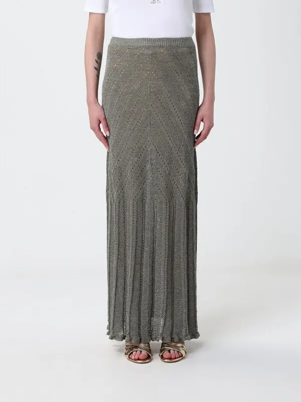 TWINSET Long Pleated Linen-blend Knit Skirt - Olive