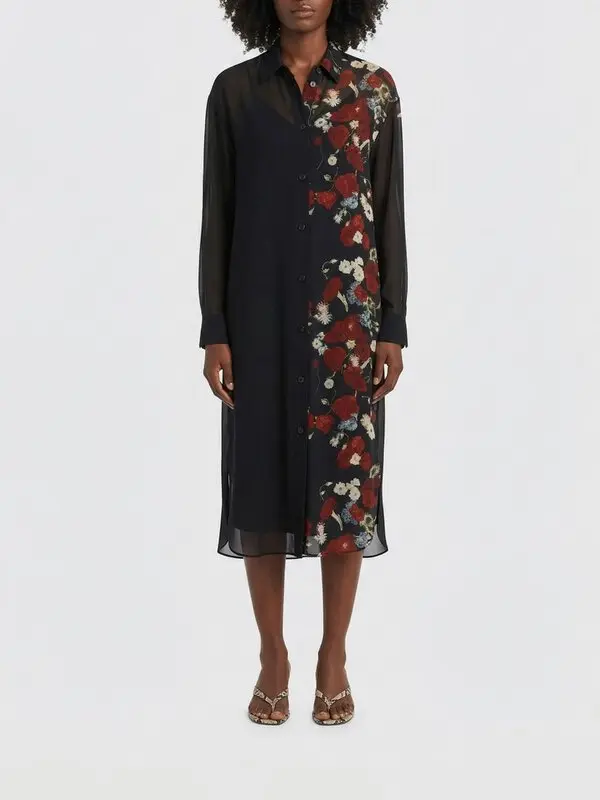 Khaite Floral Print Silk Midi Shirtdress