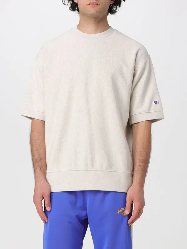 Champion Crew Neck Cotton Blend Sports T-shirt With Contrasting Logo - Butter