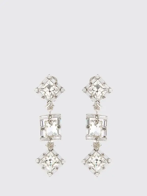 Alessandra Rich Brass Earrings With Set Rhinestones And Glass Crystals - Silver