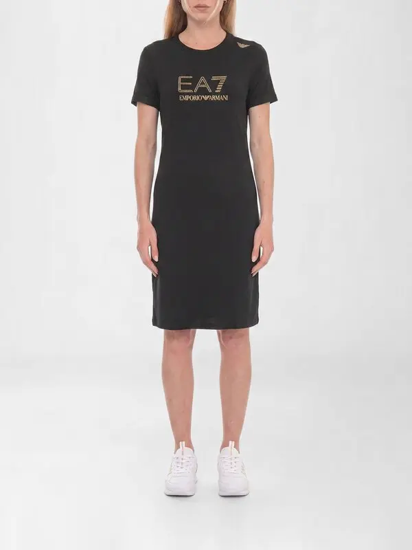 EA7 Stretch Cotton Crewneck T-shirt Dress - Black