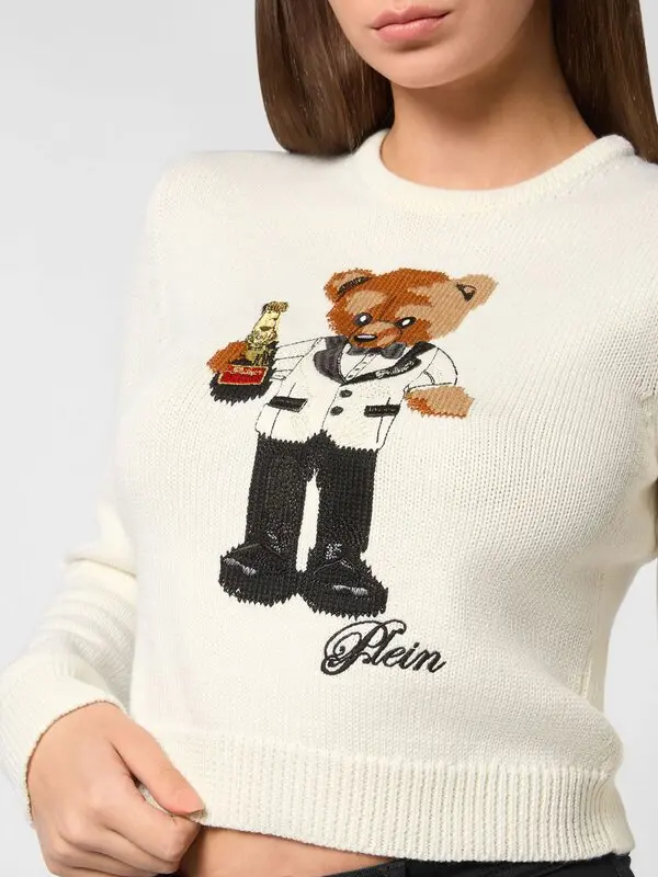 Philipp Plein Slim Fit Crewneck Sweater With Teddy Bear Print