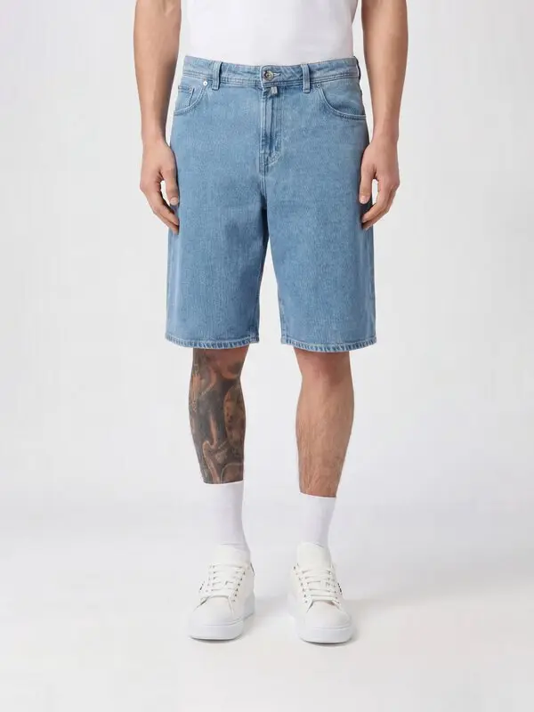 BILLIONAIRE 5-pocket Cotton Denim Shorts With Embroidered Rear Logo - Turquoise