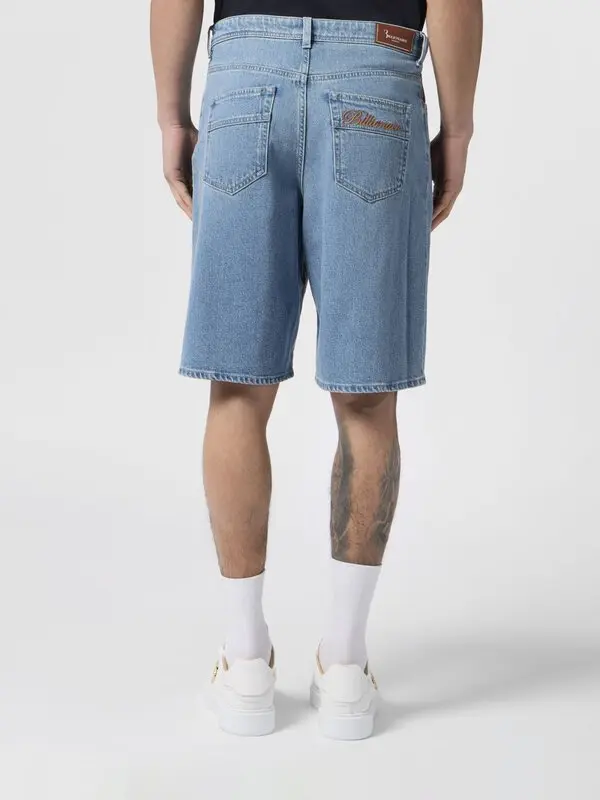 BILLIONAIRE 5-pocket Cotton Denim Shorts With Embroidered Rear Logo - Turquoise