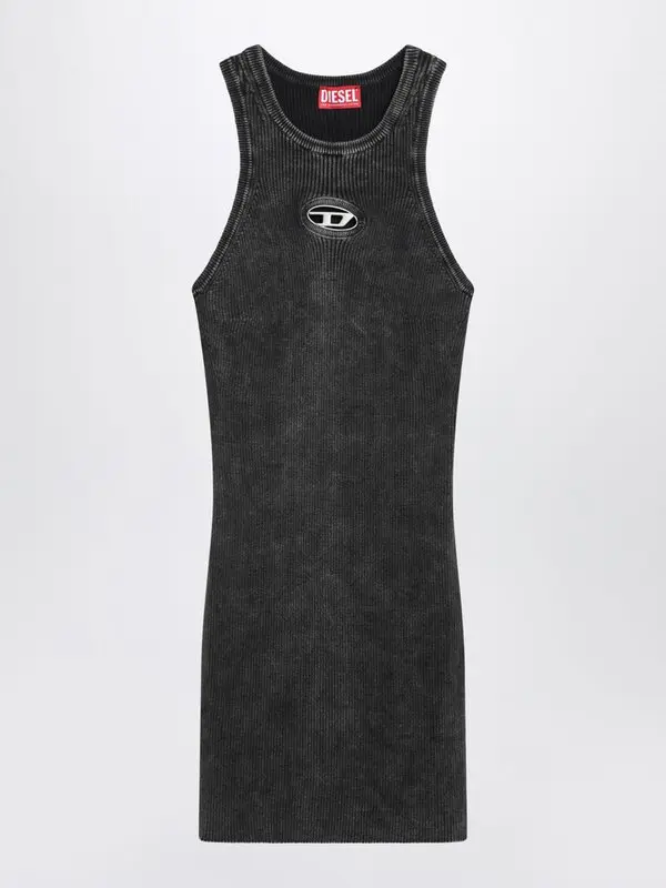 DIESEL® Ribbed Mini Dress With Logo Detail - Black