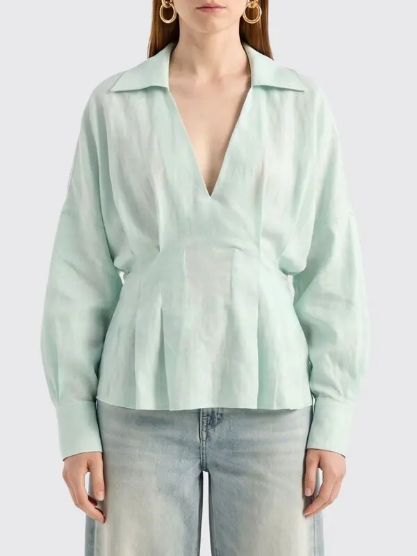 GENNY Relaxed Fit Linen Shirt With V-neck And Dropped Shoulders