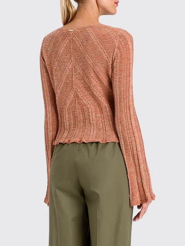 TWINSET Linen-blend Cardigan With Crew Neck And Tie Closure - Salmon