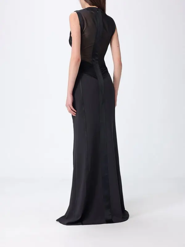 Elisabetta Franchi V-neck Evening Gown With Front Slit And Lace Inserts