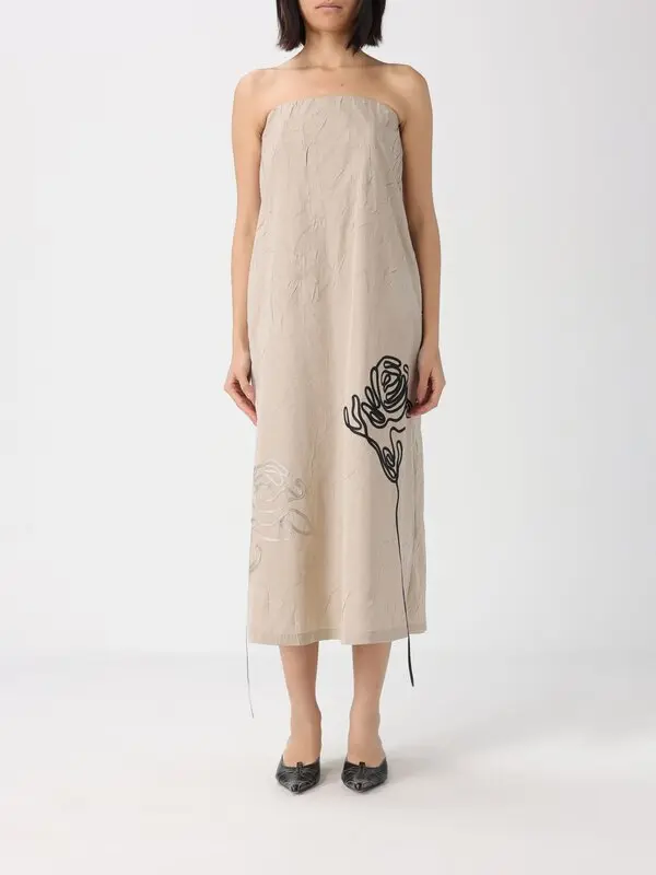 Liviana Conti Strapless Midi Dress With Floral Print