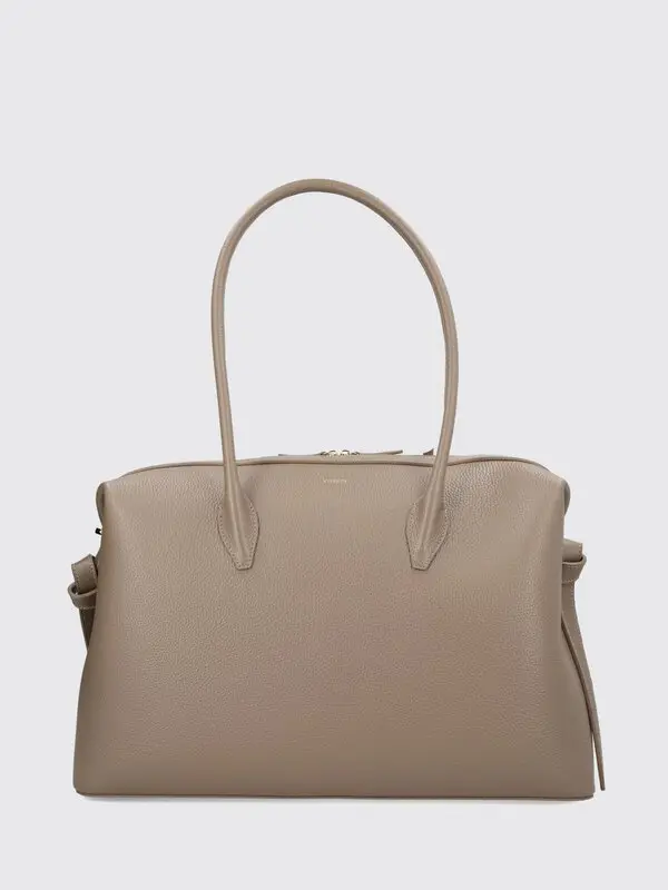 Yuzefi Brioche Large Grained Leather Shoulder Bag With Double Zip