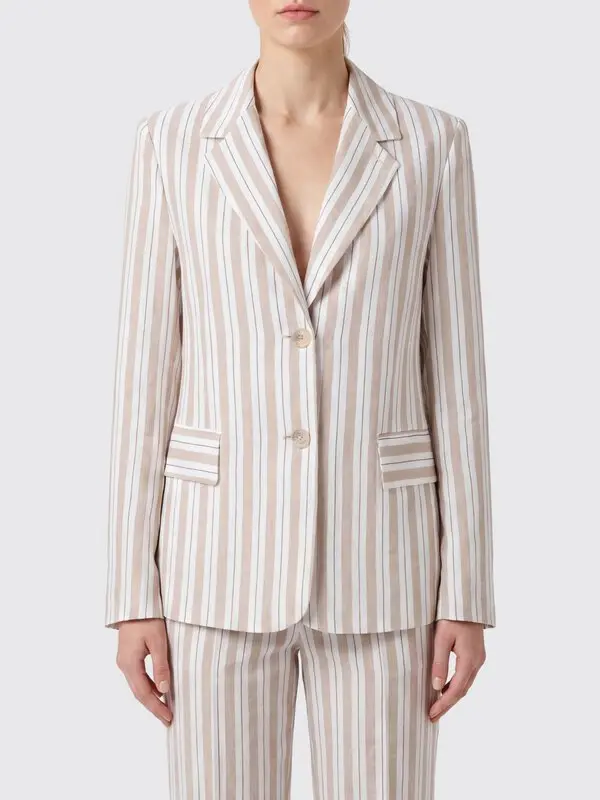 SEMICOUTURE Striped Single-breasted Pure Linen Blazer With Lapels