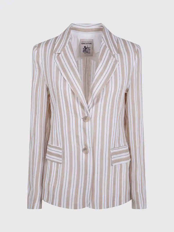 SEMICOUTURE Striped Single-breasted Pure Linen Blazer With Lapels