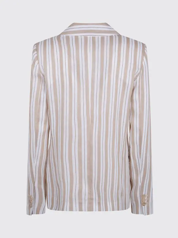 SEMICOUTURE Striped Single-breasted Pure Linen Blazer With Lapels
