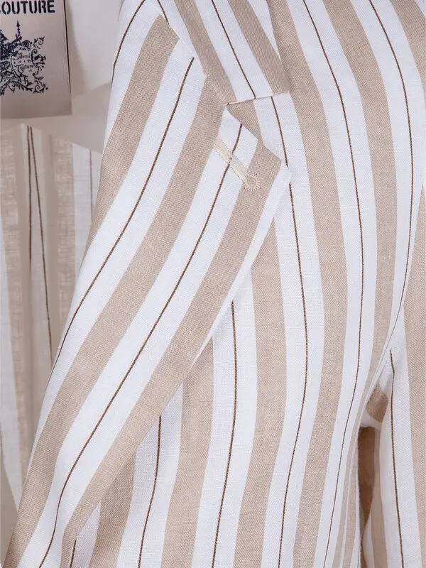 SEMICOUTURE Striped Single-breasted Pure Linen Blazer With Lapels