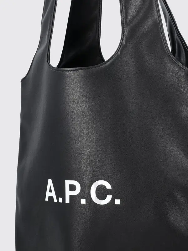 A.p.c. Small Ninon Tote Bag In Recycled Materials With Printed Logo - Black