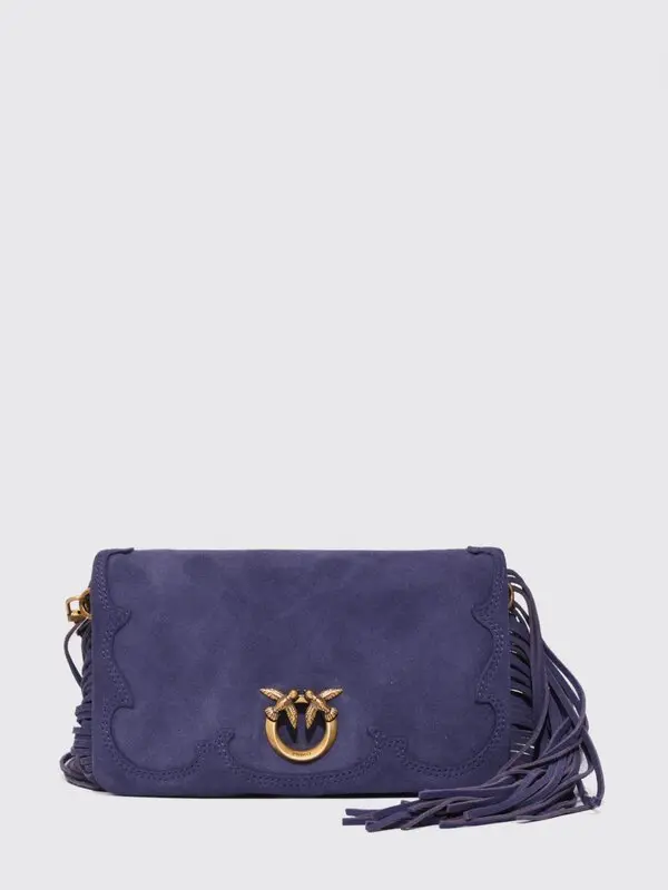 Pinko Love Bag Click Soft Horizontal Mini Pouch In Suede With Fringes