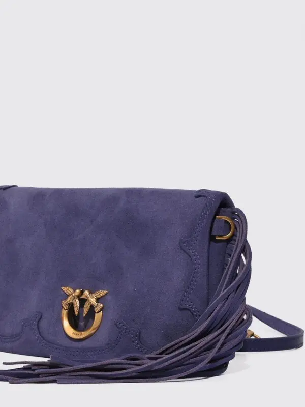 Pinko Love Bag Click Soft Horizontal Mini Pouch In Suede With Fringes