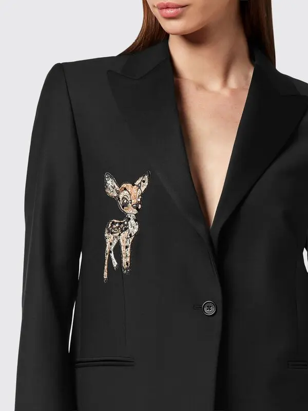 Philipp Plein Fairy Single-breasted Cropped Wool-blend Blazer With Rhinestone Application