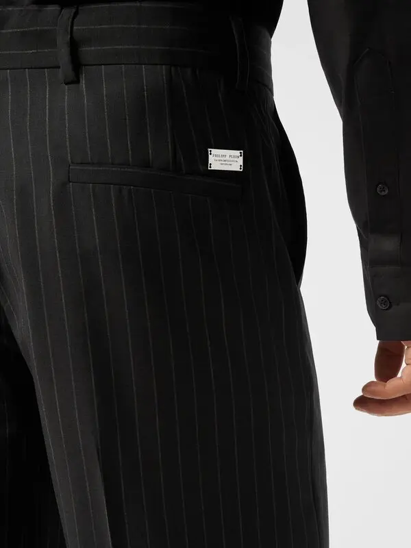 Philipp Plein Slim Fit Pinstripe Tailored Cotton Trousers