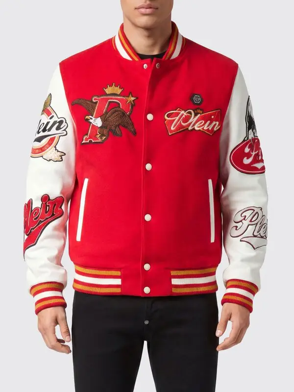 Philipp Plein Bi Wool Cloth Varsity Bomber Jacket With Embroide Patches