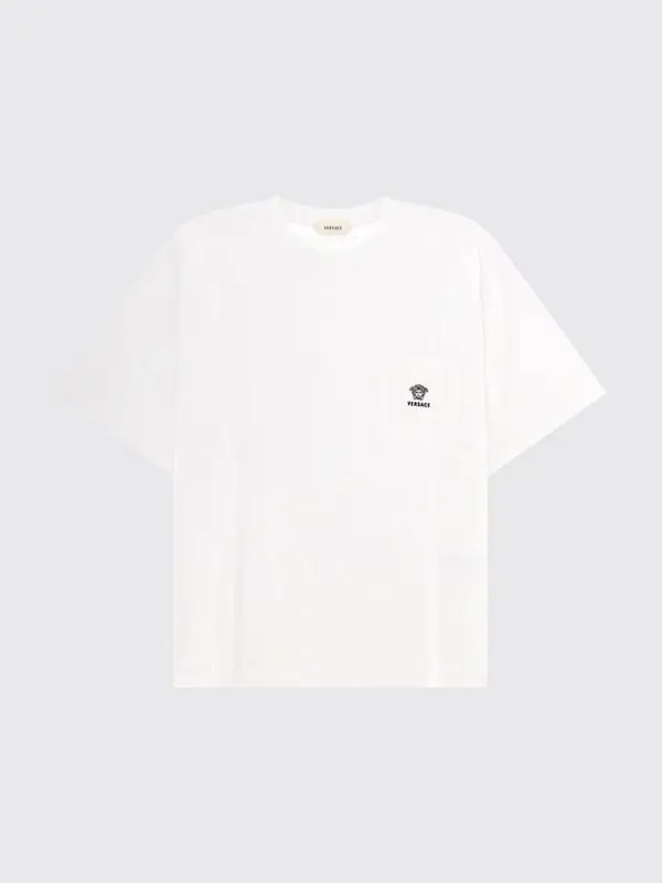 Versace Cotton Crew Neck T-shirt With Medusa Patch On Pocket