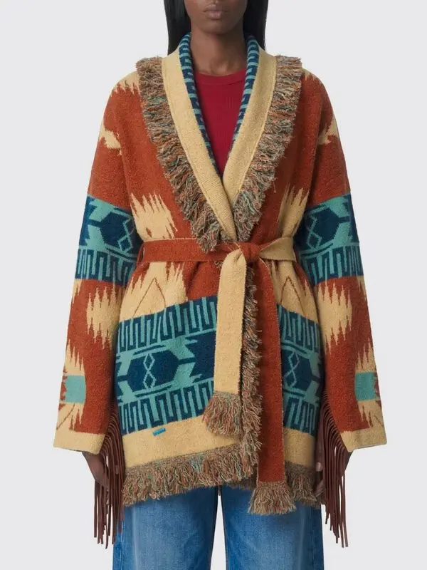 Alanui Ethnic Pattern Wool Blend Cardigan With Fringe