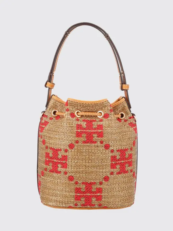 Tory Burch T Monogram Mini Raffia Bucket Bag With Jacquard Logo