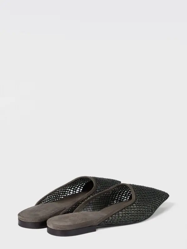 Brunello Cucinelli Suede And Mesh Nylon Mules With Monili