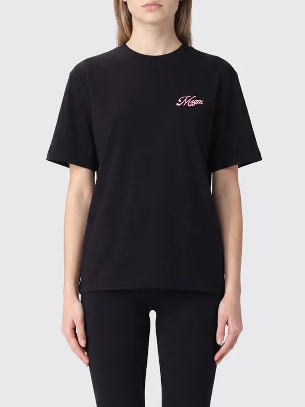 MSGM Relaxed Fit Cotton T-shirt With Contrasting Logo - Black