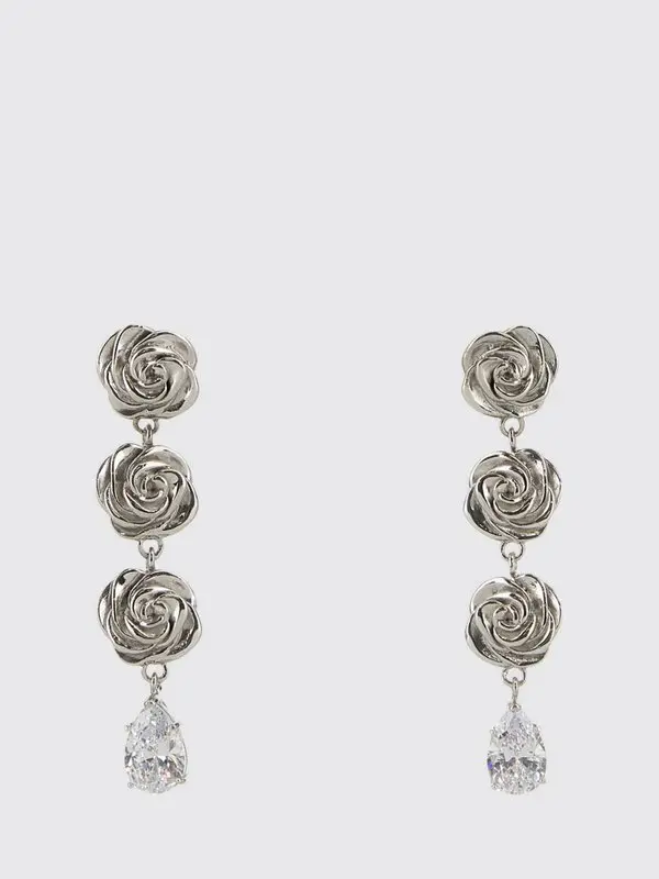 Magda Butrym Brass Earrings With Flower Motif And Rhinestone Embellishments - Silver