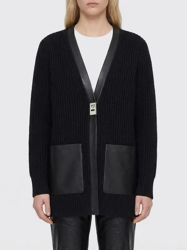 FERRAGAMO Long Wool Cardigan With Gancini Closure - Black