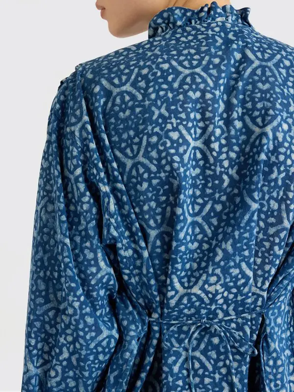 Momoni Ethnic Embroidered Cotton Shirt With Ruffled Mandarin Collar
