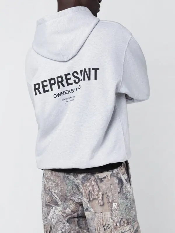 REPRESENT Oversized Cotton Hoodie With Logo - Grey