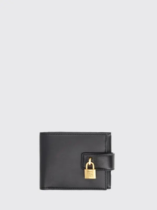 Balmain Bifold Wallet In Smooth Calfskin Leather With Padlock