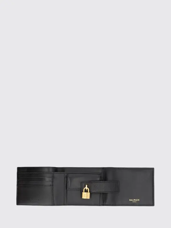 Balmain Bifold Wallet In Smooth Calfskin Leather With Padlock