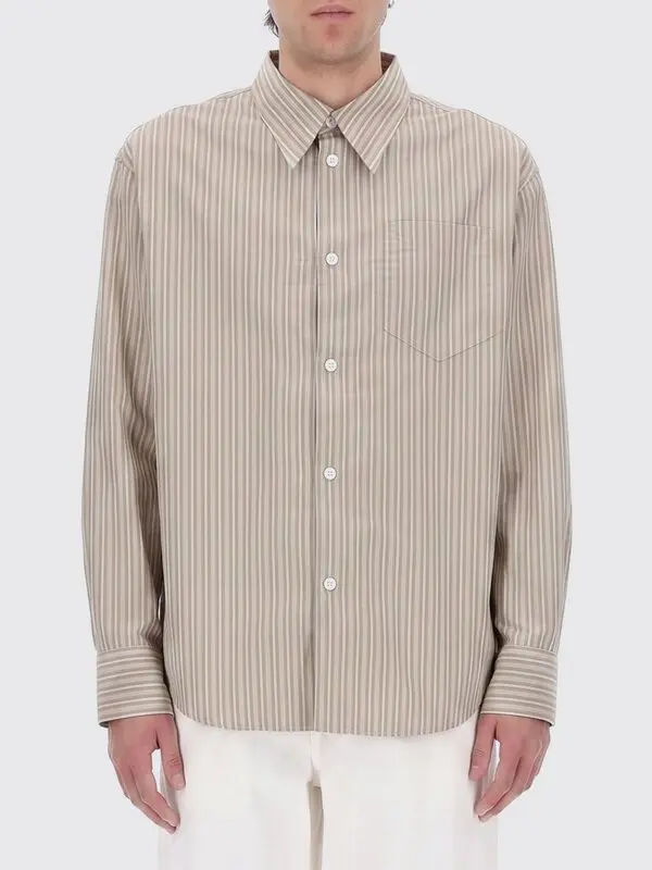 AMI Paris Striped Cotton Shirt With A Point Collar And Chest Patch Pocket