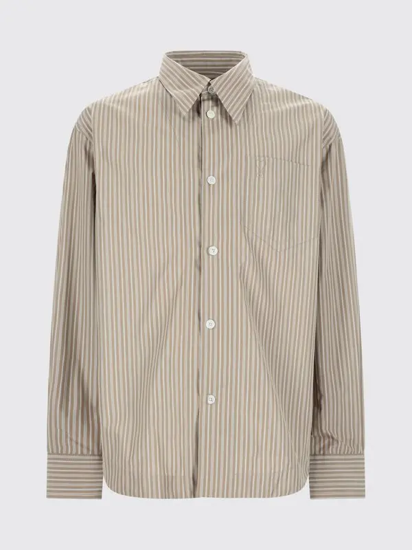 AMI Paris Striped Cotton Shirt With A Point Collar And Chest Patch Pocket